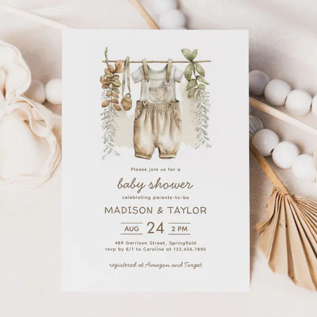 Gender Neutral Boho Baby Clothes Baby Shower Invitation | Zazzle