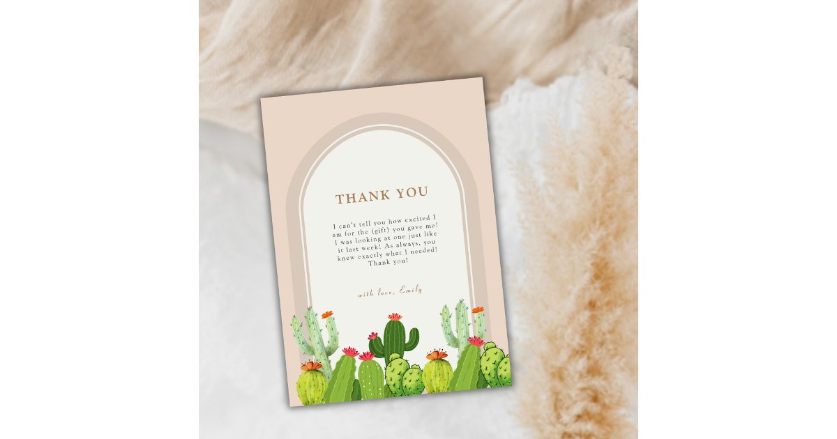 Gender Neutral Boho Cactus Arch Baby Shower Thank You Card | Zazzle