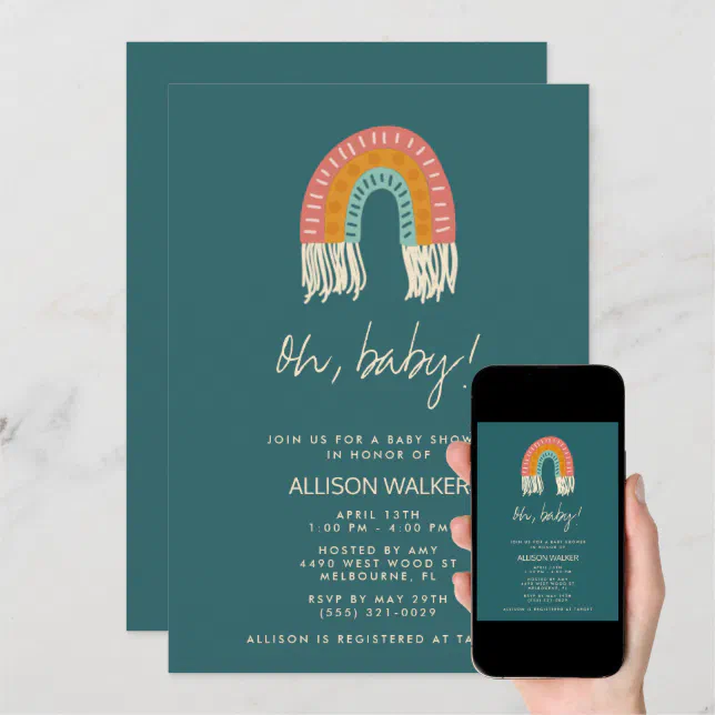 Gender Neutral Boho Rainbow Baby Shower Invitation | Zazzle