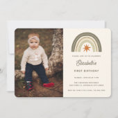 Gender Neutral Boho Rainbow Photo First Birthday Invitation | Zazzle