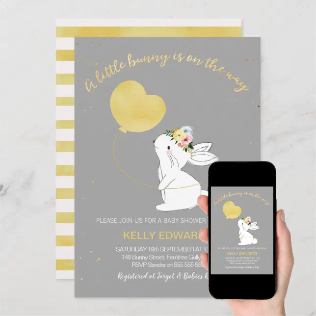 Gender Neutral Bunny Baby Shower invitation | Zazzle