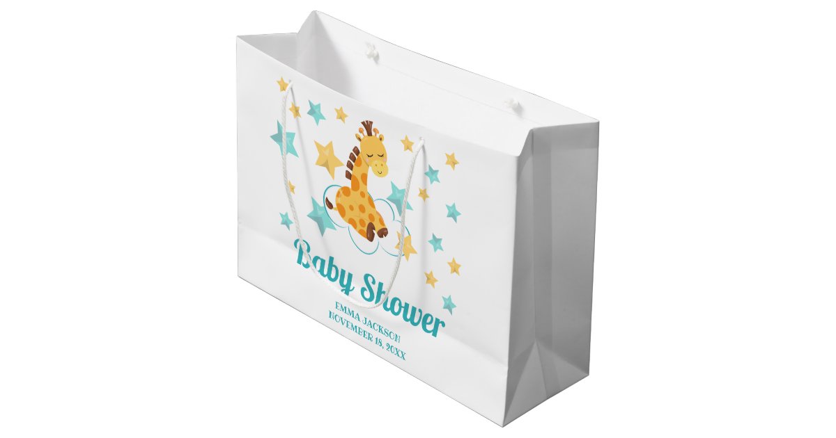 Gender Neutral Cute Giraffe & Stars Baby Shower Large Gift Bag | Zazzle
