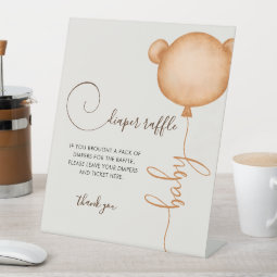Gender Neutral Diaper Raffle Balloon Bear Pedestal Sign | Zazzle