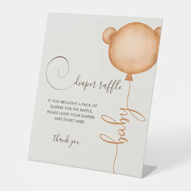 Gender Neutral Diaper Raffle Balloon Bear Pedestal Sign | Zazzle