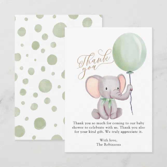 Gender Neutral Elephant Baby Shower Thank You Card | Zazzle