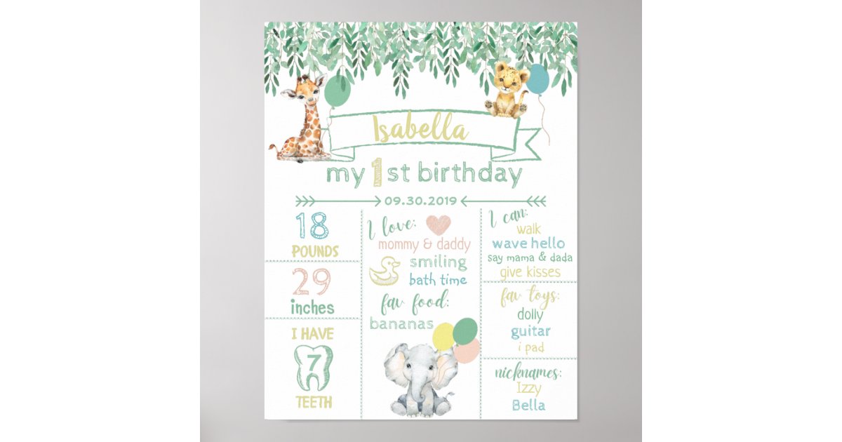 Gender neutral first birthday about me poster | Zazzle