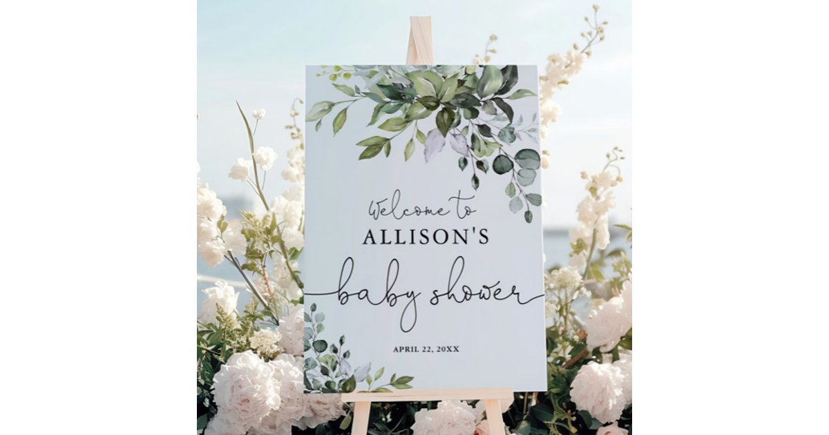 Gender Neutral greenery baby shower welcome sign | Zazzle