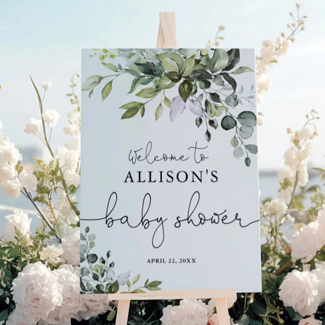 Gender Neutral greenery baby shower welcome sign | Zazzle