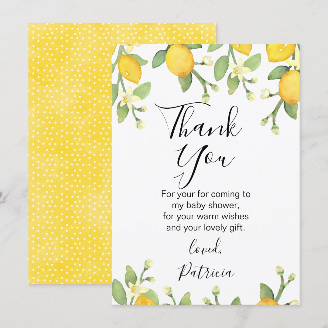 Gender Neutral Lemon Baby Shower Thank You Card | Zazzle