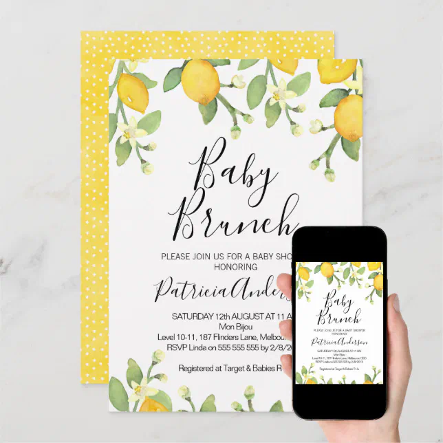 Gender Neutral Lemon Brunch Baby Shower Invitation | Zazzle