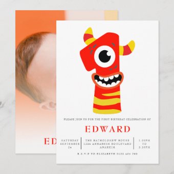 Gender Neutral Monster 1st Birthday Party Invitation | Zazzle