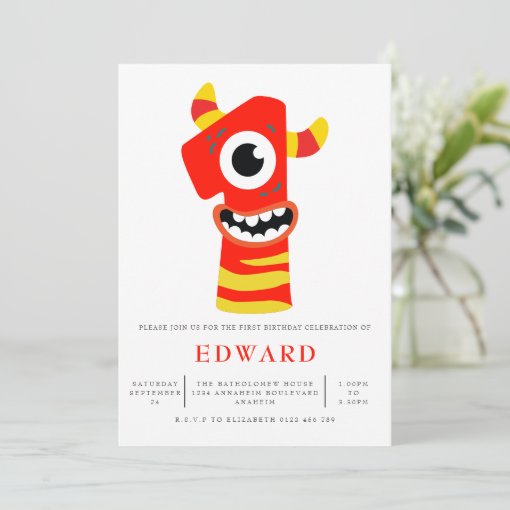 Gender Neutral Monster 1st Birthday Party Invitation | Zazzle