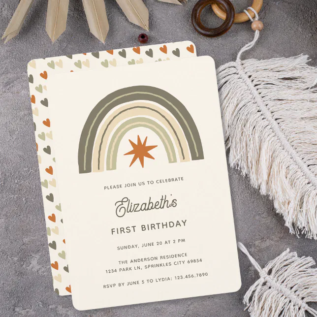 Gender Neutral Pastel Boho Rainbow First Birthday Invitation | Zazzle