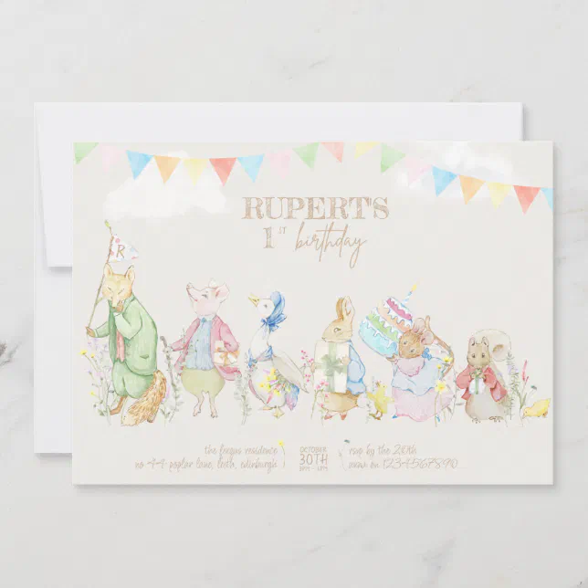 Gender Neutral Peter the Rabbit First Birthday Invitation | Zazzle