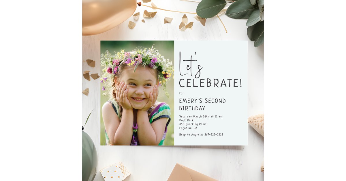 Gender Neutral Photo Let's Celebrate Birthday Invitation | Zazzle
