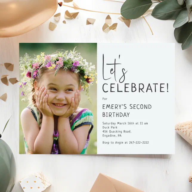 Gender Neutral Photo Let's Celebrate Birthday Invitation | Zazzle