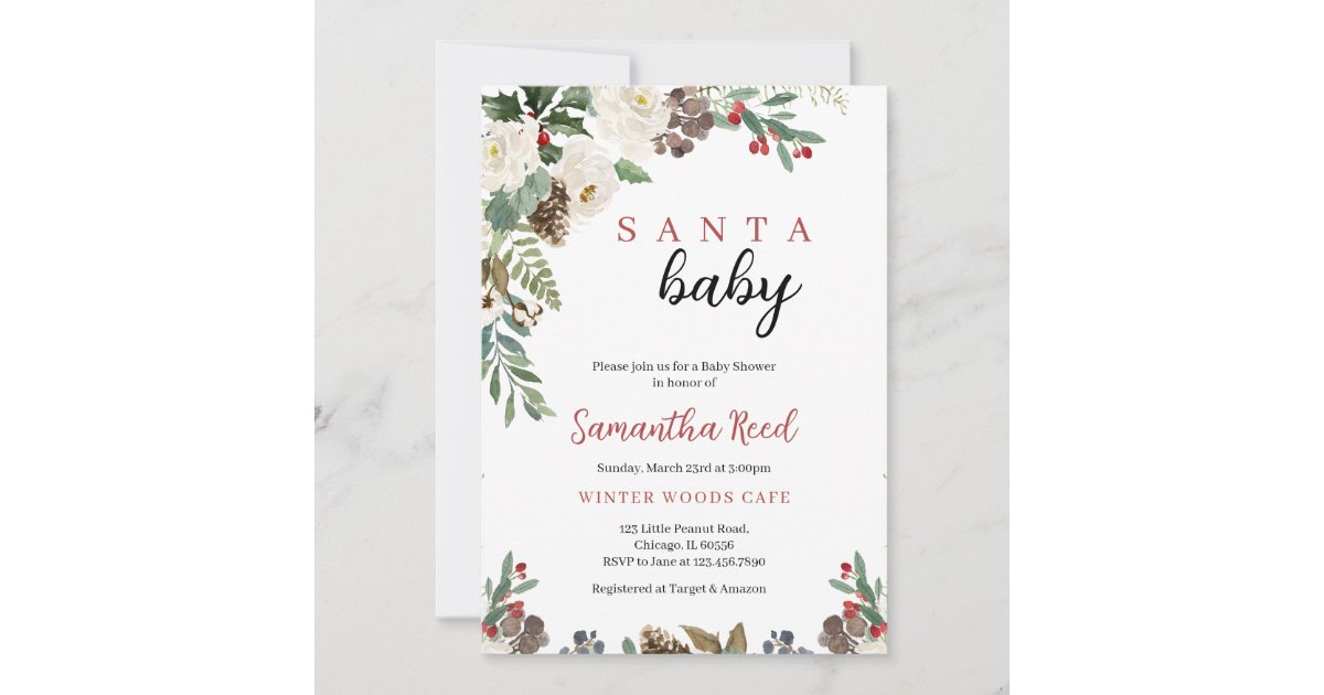 Gender Neutral Santa Baby Christmas Baby Shower Invitation | Zazzle