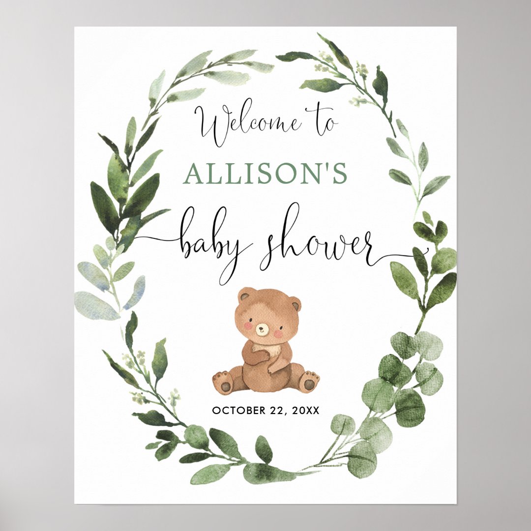 Gender neutral teddy bear baby shower welcome sign | Zazzle