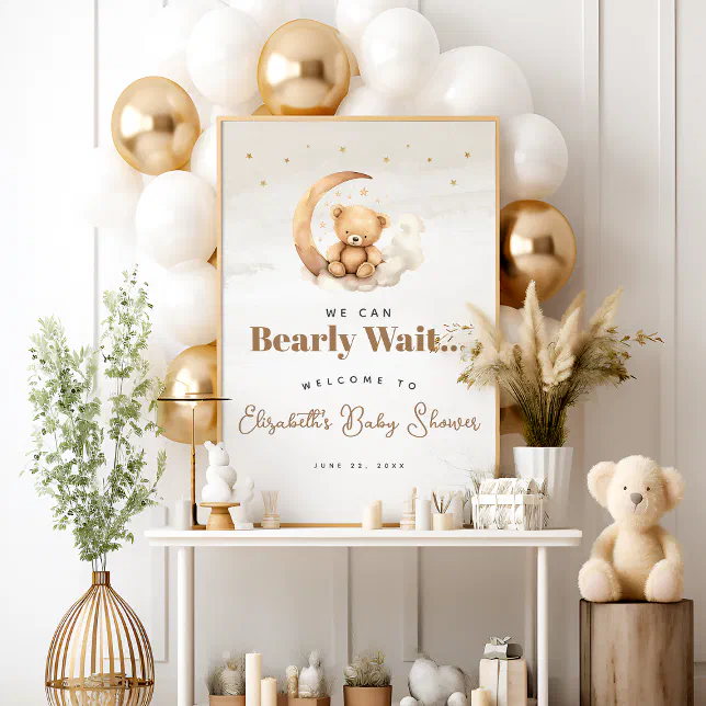 Gender Neutral Teddy Bear Baby Shower Welcome Sign | Zazzle