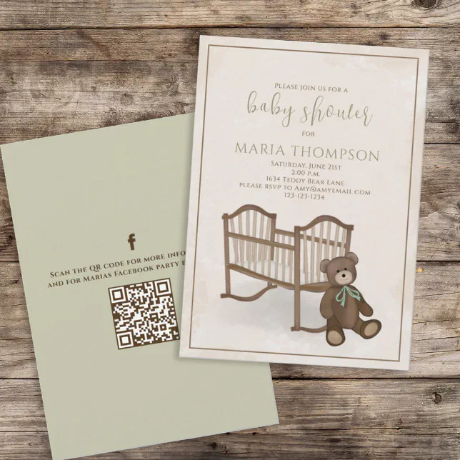 Gender Neutral Teddy Bear QR Code Social Media Invitation | Zazzle