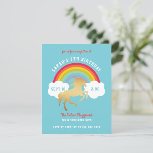 Gender Neutral Unicorn Rainbow Birthday Party Invitation | Zazzle