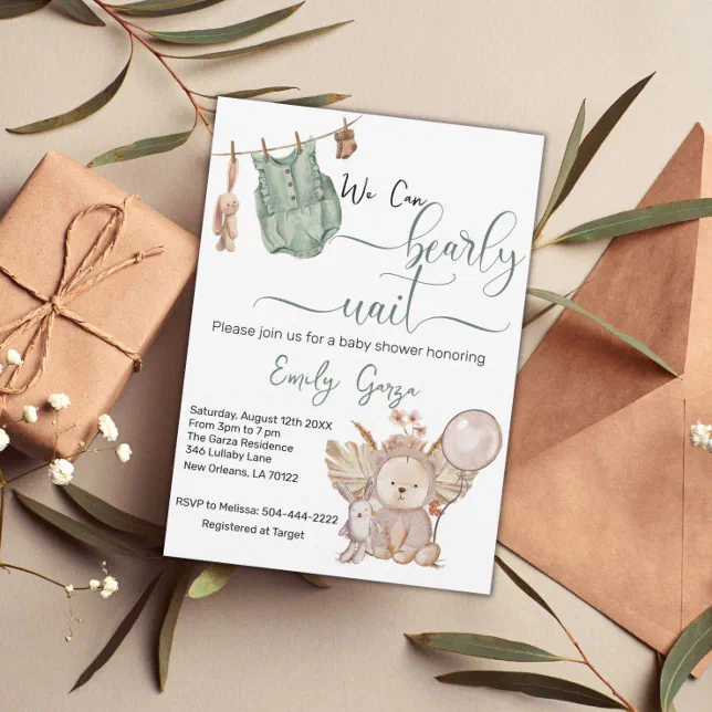 Gender Neutral We can Bearly Wait Baby Shower Invitation | Zazzle Gender Neutral We can Bearly Wait Baby Shower Invitation | Zazzle