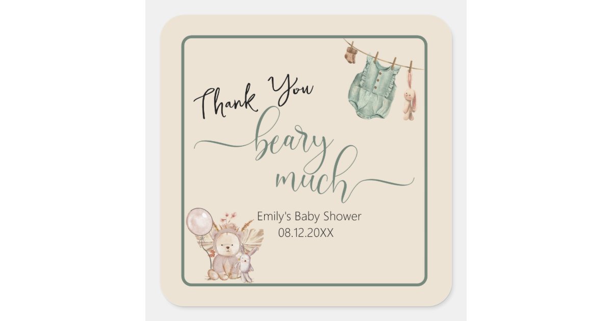 Gender Neutral We Can Bearly Wait Baby Shower Square Sticker | Zazzle