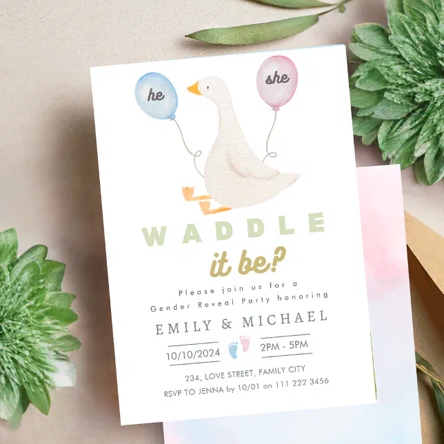 Gender Reveal Baby Pregnancy Waddle It Be Goose Invitation | Zazzle