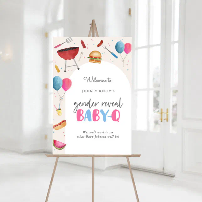 Gender Reveal Baby-Q (BBQ) Welcome Poster Sign | Zazzle
