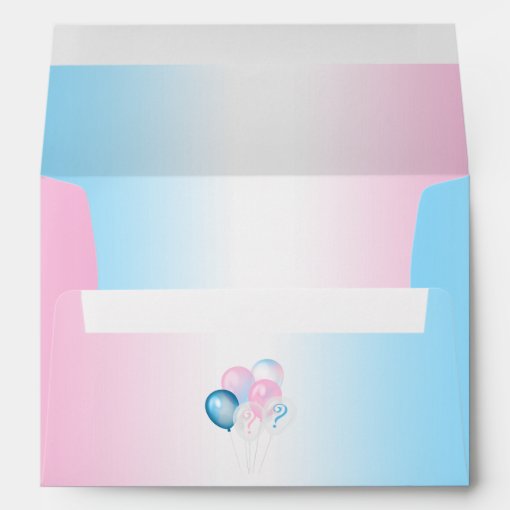 Gender reveal baby shower blue pink balloons envelope | Zazzle