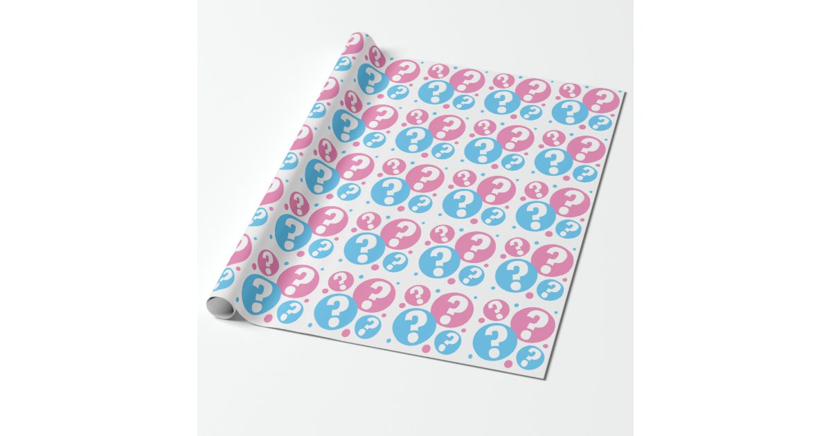 Gender reveal baby shower boy girl question mark wrapping paper | Zazzle