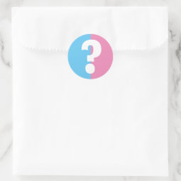 Gender reveal boy girl baby shower question mark classic round sticker ...