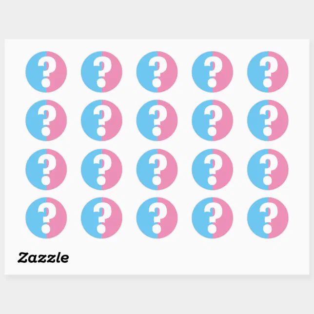 Gender reveal boy girl baby shower question mark classic round sticker ...