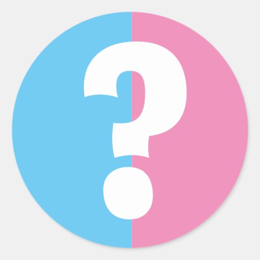 Gender reveal boy girl baby shower question mark classic round sticker ...