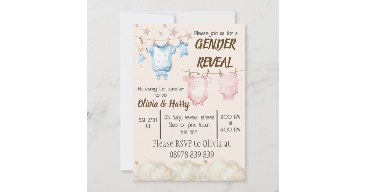 Gender reveal clothes line invitation | Zazzle