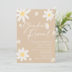 Gender Reveal Daisy Beige Invitation | Zazzle