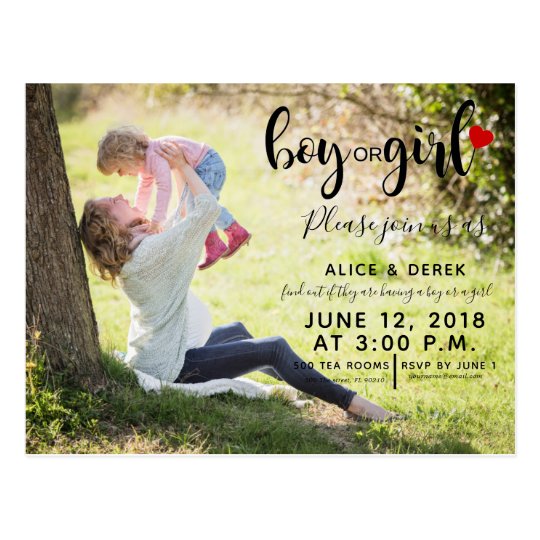 gender reveal editable invite, add your photo postcard | Zazzle.com