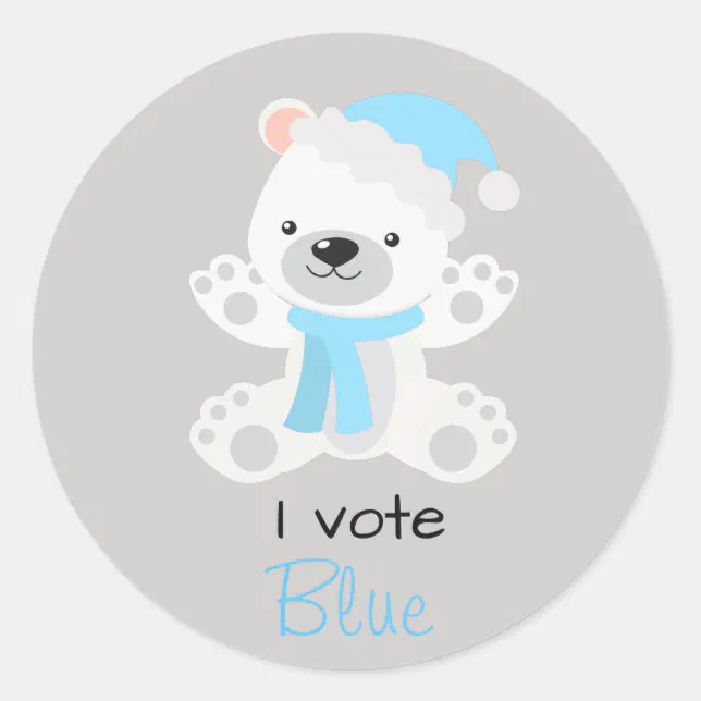 Gender Reveal I Vote Blue Polar Bear Christmas Classic Round Sticker ...