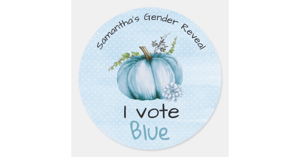 Gender Reveal I Vote Blue Pumpkin Baby Shower Classic Round Sticker ...