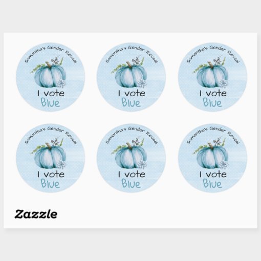 Gender Reveal I Vote Blue Pumpkin Baby Shower Classic Round Sticker ...
