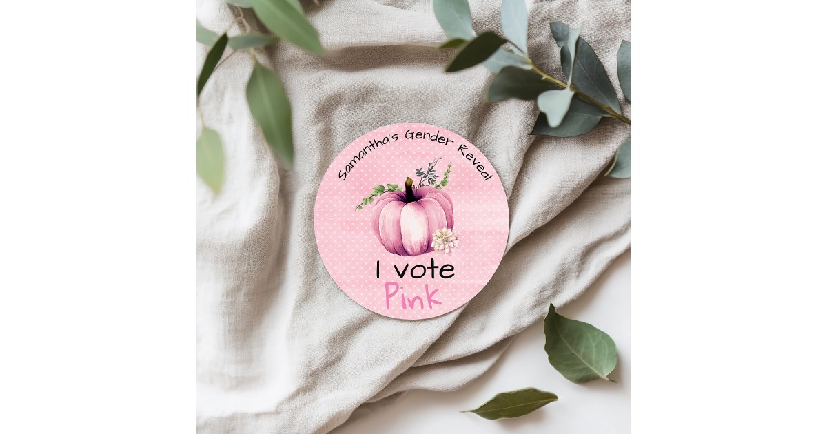 Gender Reveal I Vote Pink Pumpkin Baby Shower Classic Round Sticker ...
