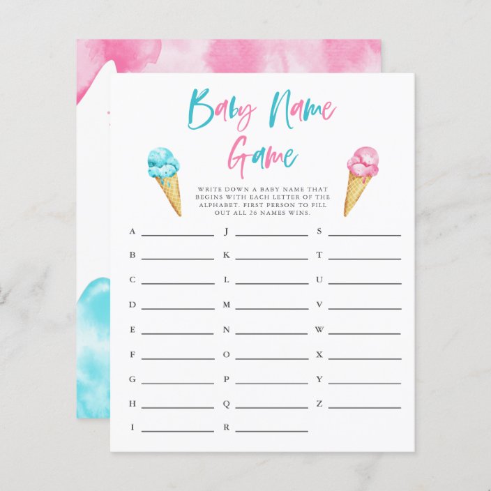 Gender Reveal Ice Cream Baby Name Shower Game | Zazzle.com