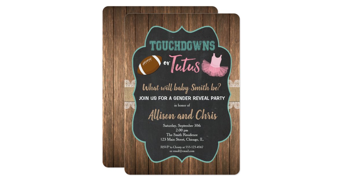 Gender reveal invitation touchdown or tutus | Zazzle.com Gender reveal invitation touchdown or tutus | Zazzle.com