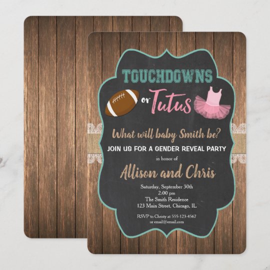 Gender reveal invitation touchdown or tutus | Zazzle.com