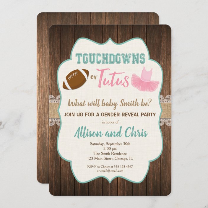 Gender reveal invitation touchdown or tutus | Zazzle.com