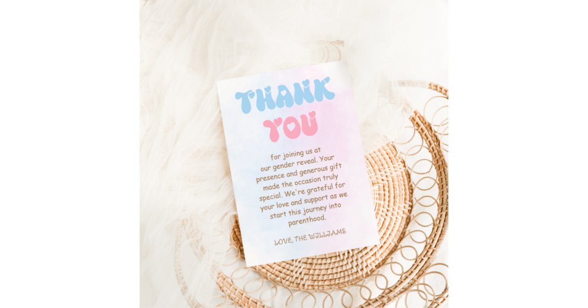 Gender Reveal Minimal Modern Pink Blue Thank You Card | Zazzle