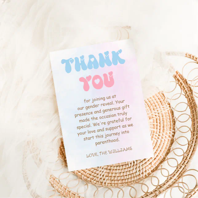 Gender Reveal Minimal Modern Pink Blue Thank You Card | Zazzle