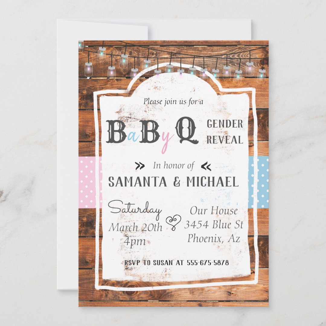 Gender Reveal Party BBQ Rustic Wood Country Invitation | Zazzle