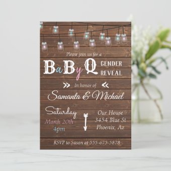 Gender Reveal Party BBQ Rustic Wood Invitation | Zazzle