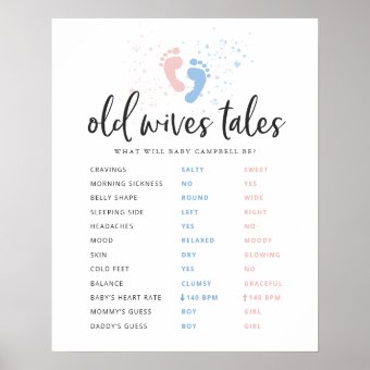 Gender Reveal Party Old Wives Tales Poster | Zazzle